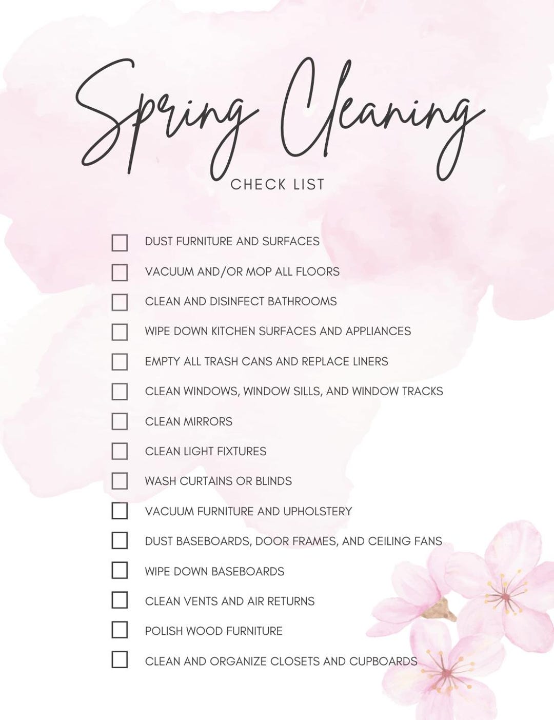 Printable Spring Cleaning Checklist Items - Etsy
