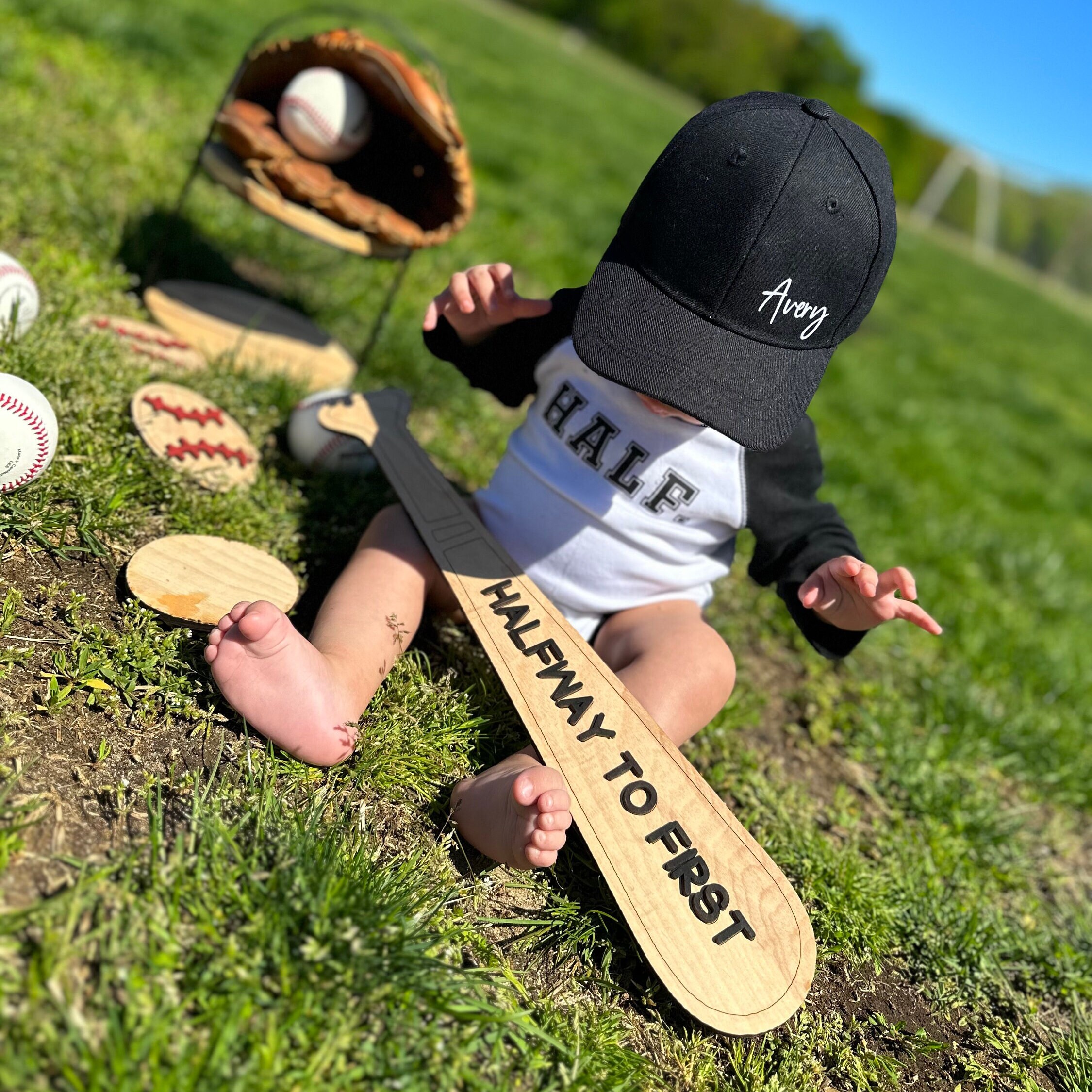 Baby Photo Props Halfway to First, Baseball Theme Photo Props. for Baby ...