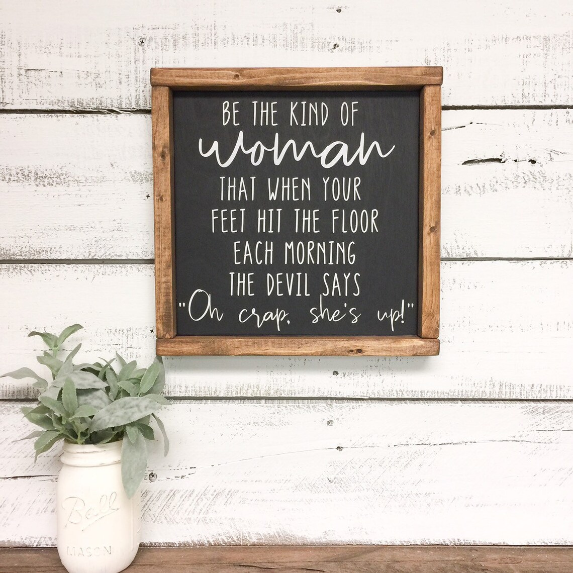 Wood Sign for Woman | Devil Says Oh Crap She's up | Funny Sign for ...