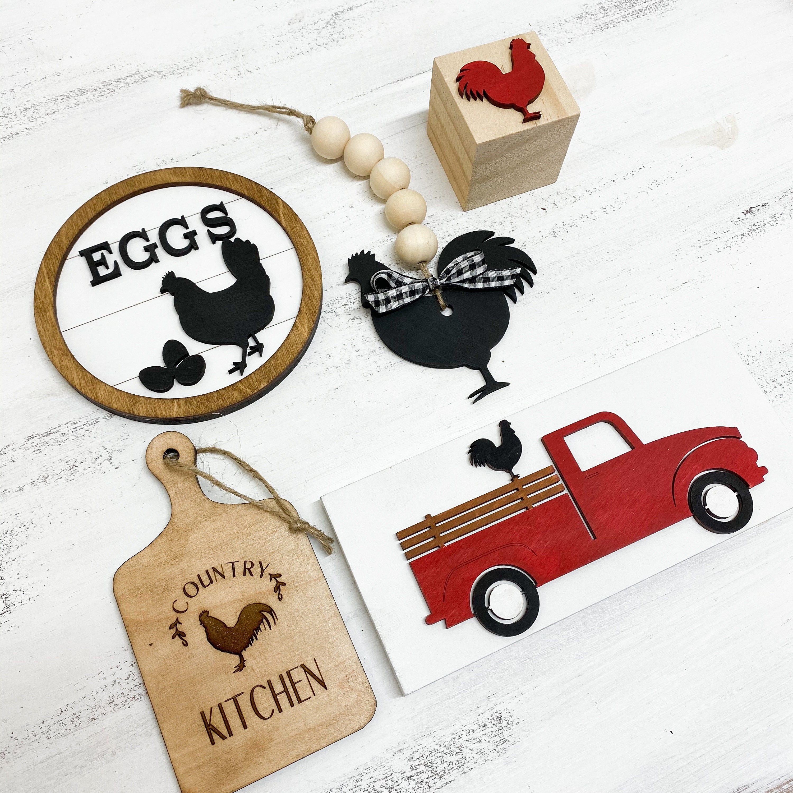 Chicken Tiered Tray Set Tiered Tray Decor Mini Sign Set - Etsy