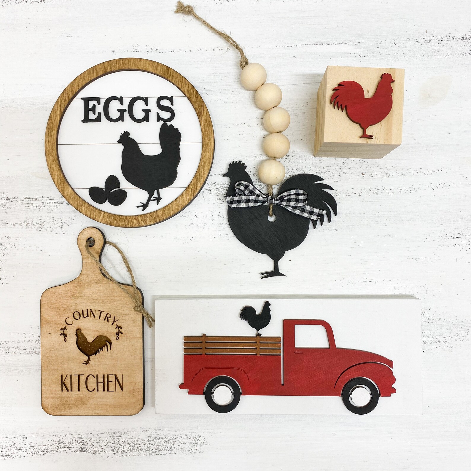 Chicken Tiered Tray Set Tiered Tray Decor Mini Sign Set - Etsy