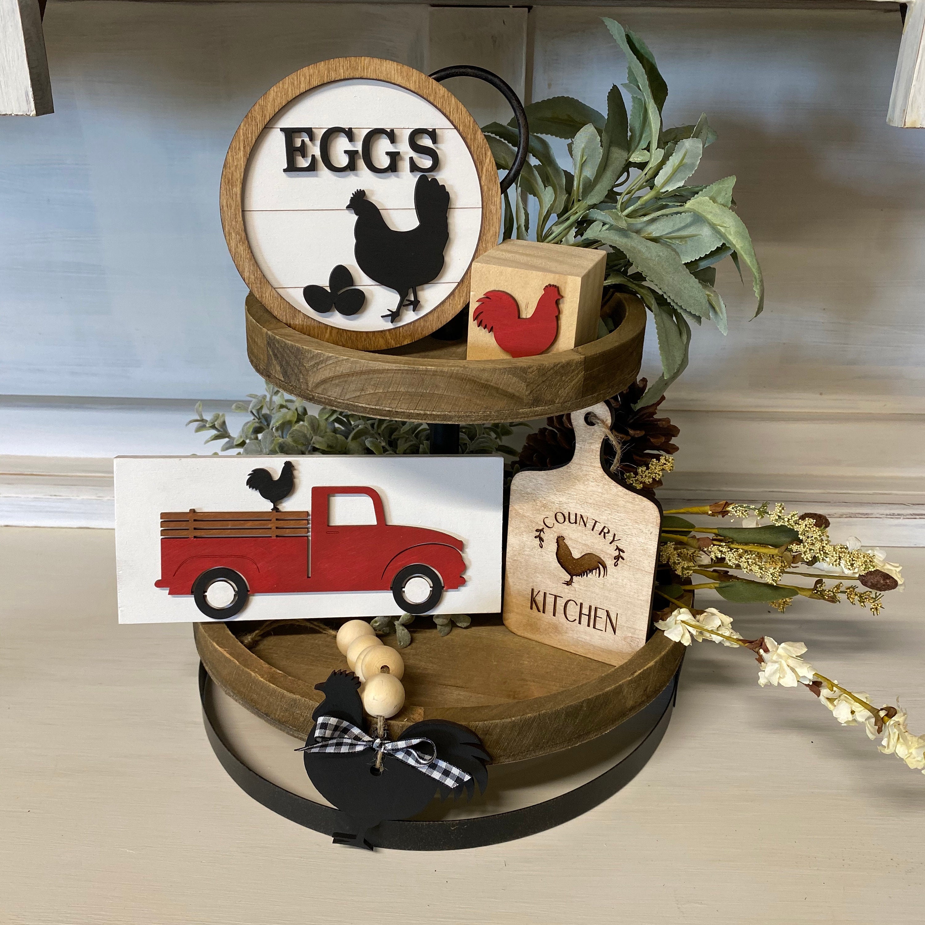 Chicken Tiered Tray Set Tiered Tray Decor Mini Sign Set - Etsy