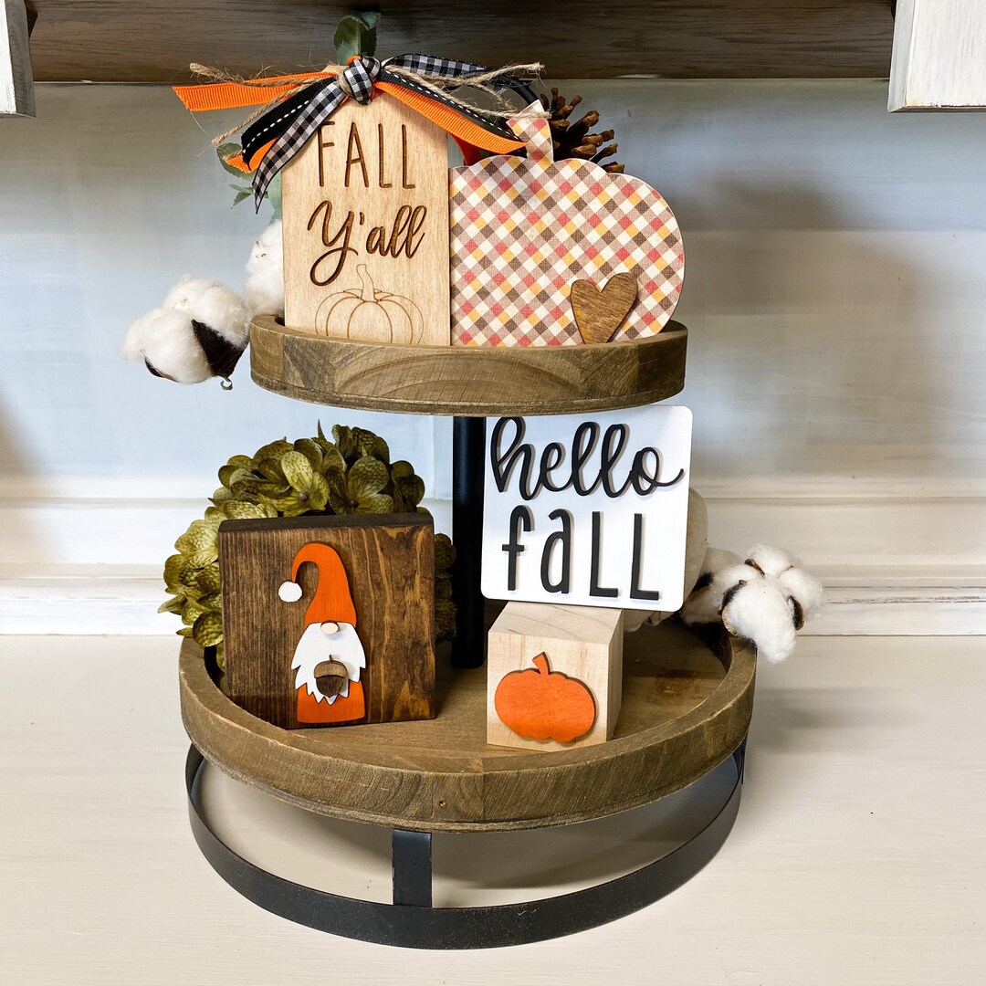 Fall Tiered Tray Set | Tiered Tray Decor | Mini Sign Set for Trays ...