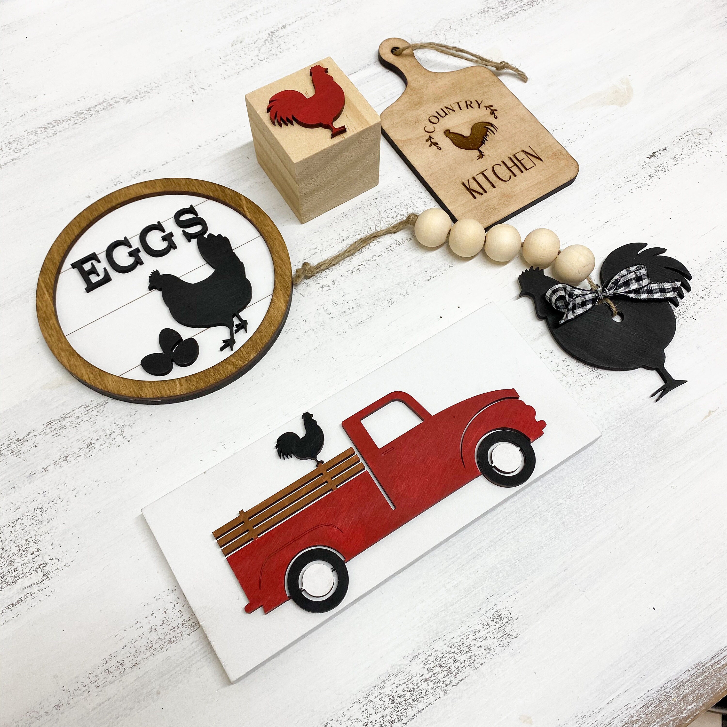 Chicken Tiered Tray Set Tiered Tray Decor Mini Sign Set - Etsy