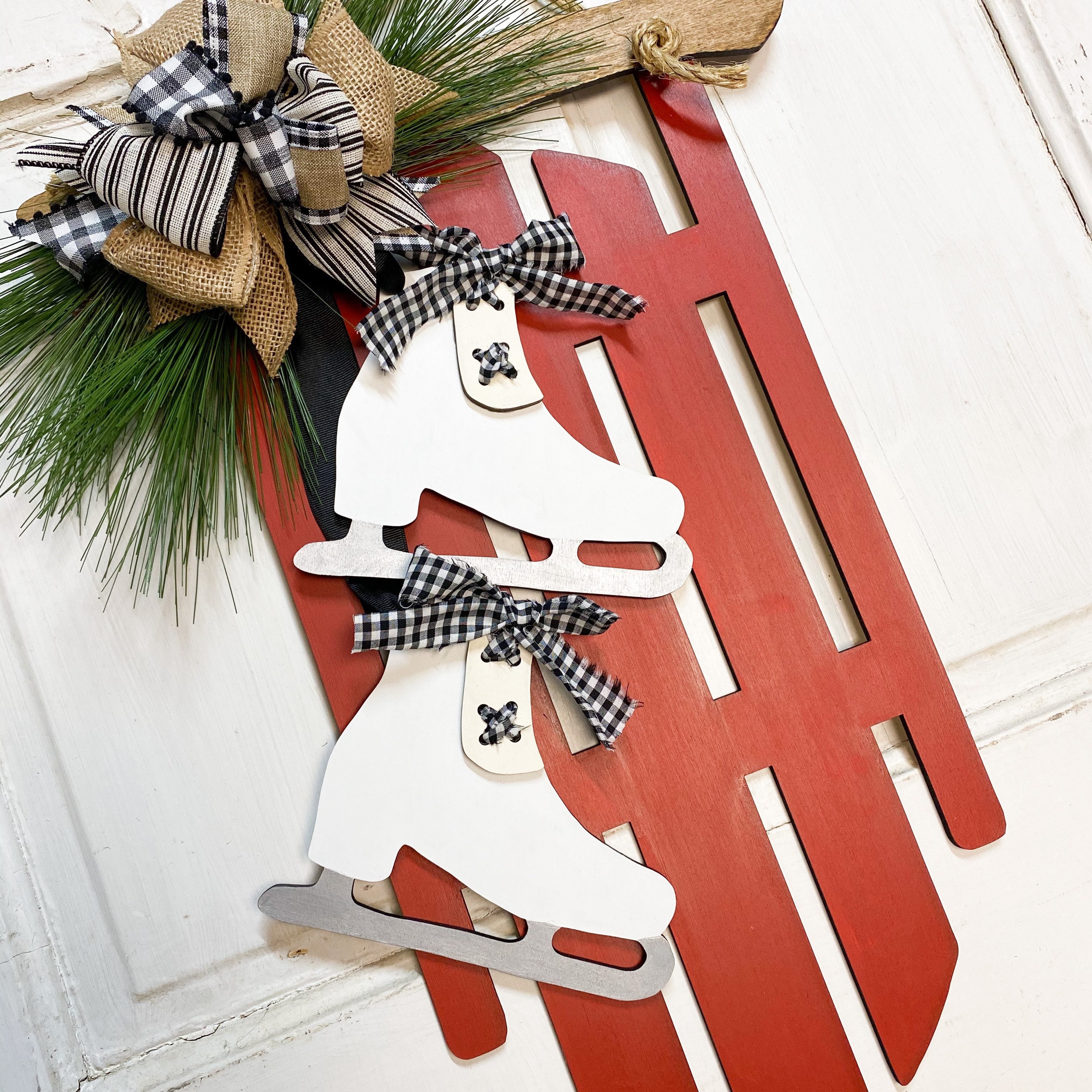 Christmas Door Hanger | Farmhouse Decor for the Holidays | Red Sled ...