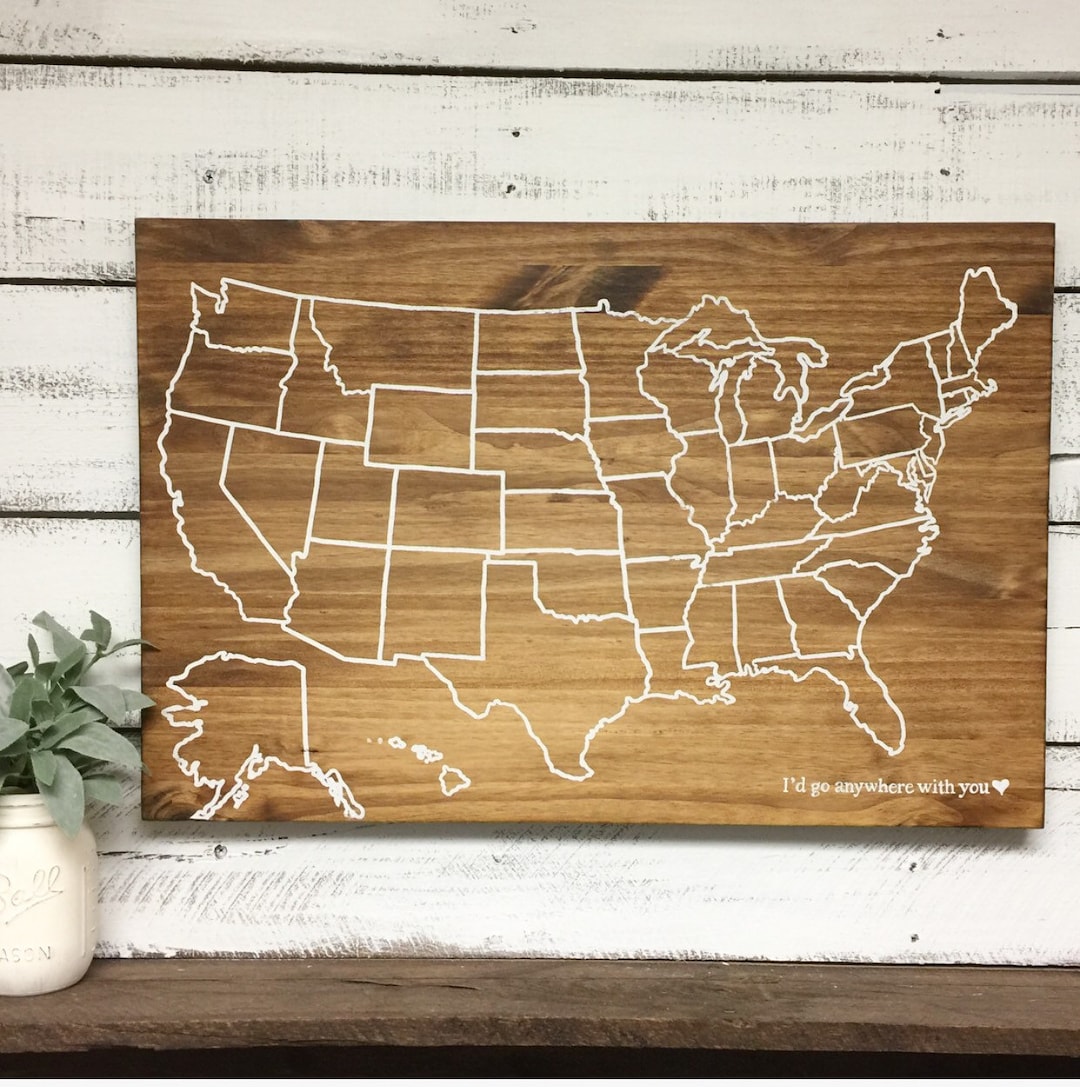 Travel Map | Wood Sign | USA Wood Map | USA Map | Pin Map ...