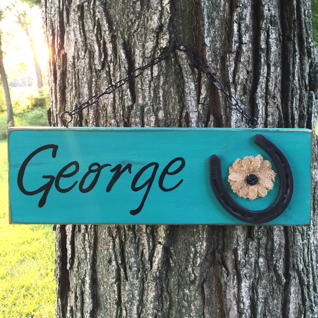 Stall Sign | Horse Stall Sign With Horseshoe | Personalized Tack Sign ...