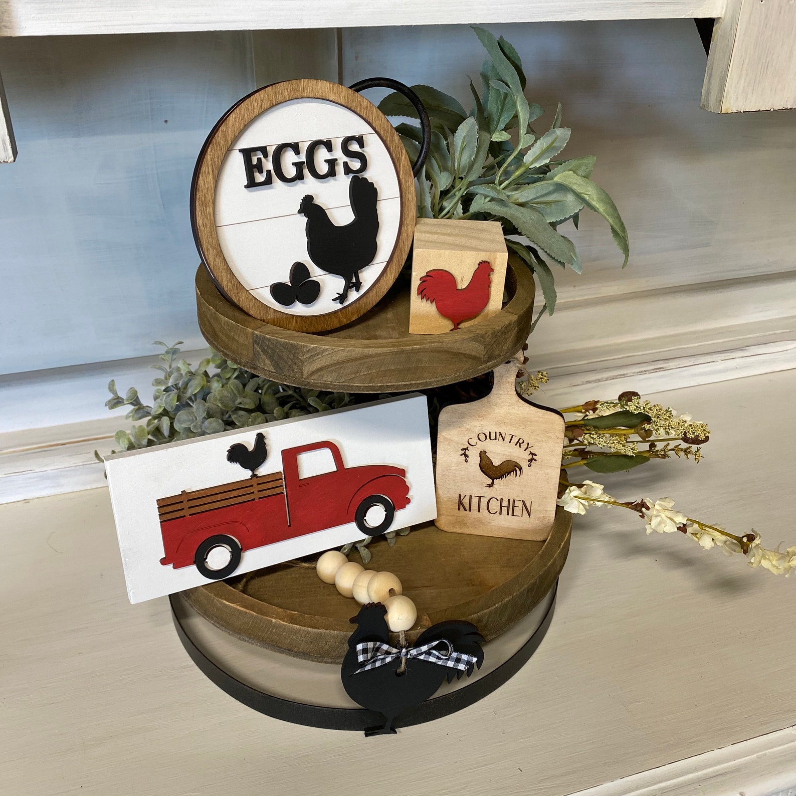 Chicken Tiered Tray Set Tiered Tray Decor Mini Sign Set - Etsy