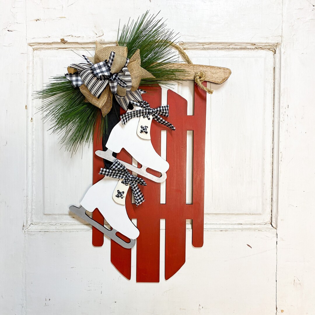 Christmas Door Hanger | Farmhouse Decor for the Holidays | Red Sled ...