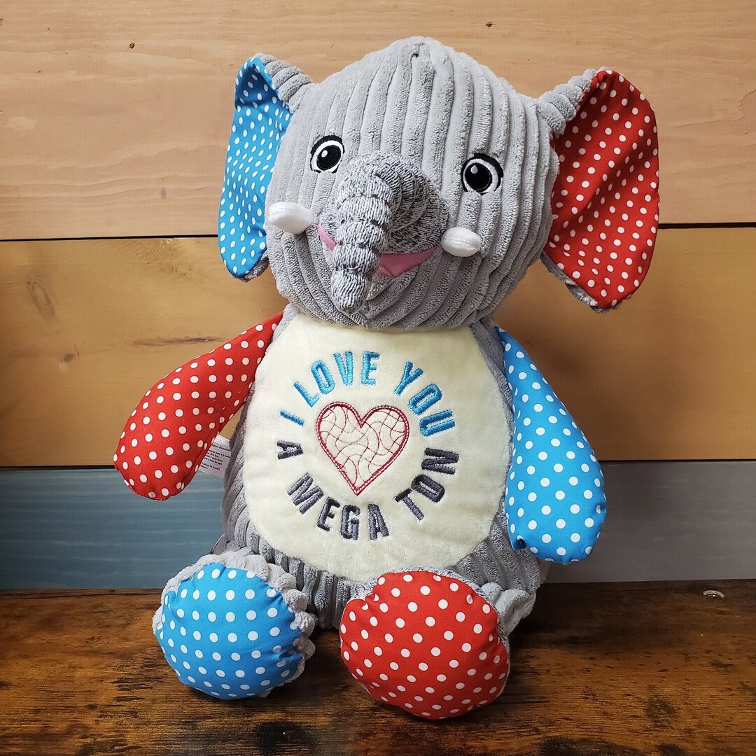 Harlequin Elephant Stuffie - I Love You A TON - Embroidered Cubbie - Etsy