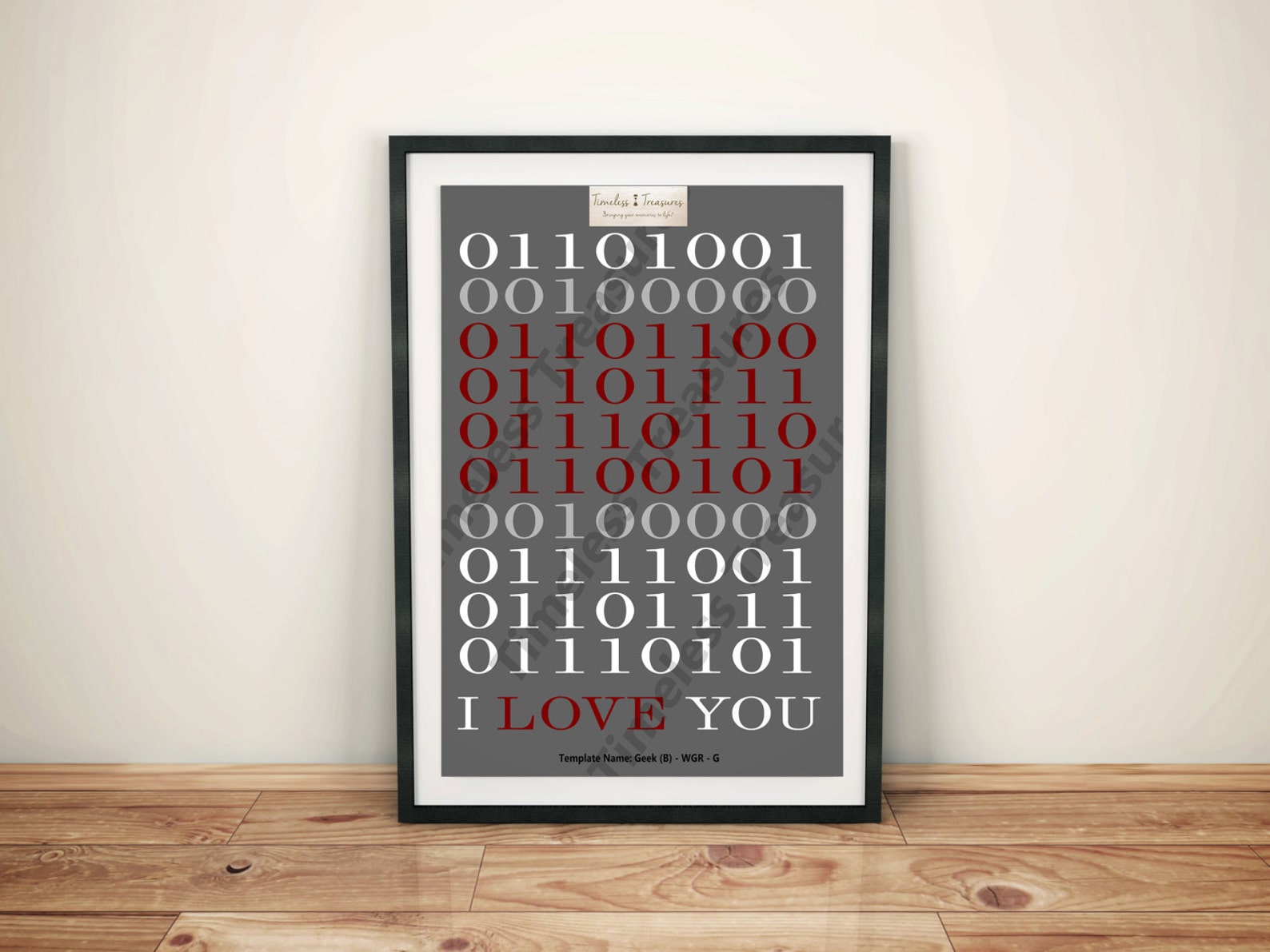 Geek B I Love You in Binary Code digital Download, Instant Download ...