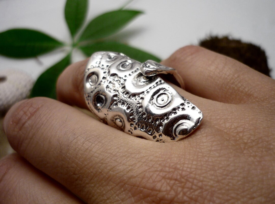 925 Silver Ring Long Ring Lace Texture Ring Sterling Silver Ring Silver ...