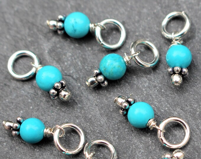 TWO Tiny Turquoise Charms, Turquoise Dangles, Sterling Silver, Genuine ...