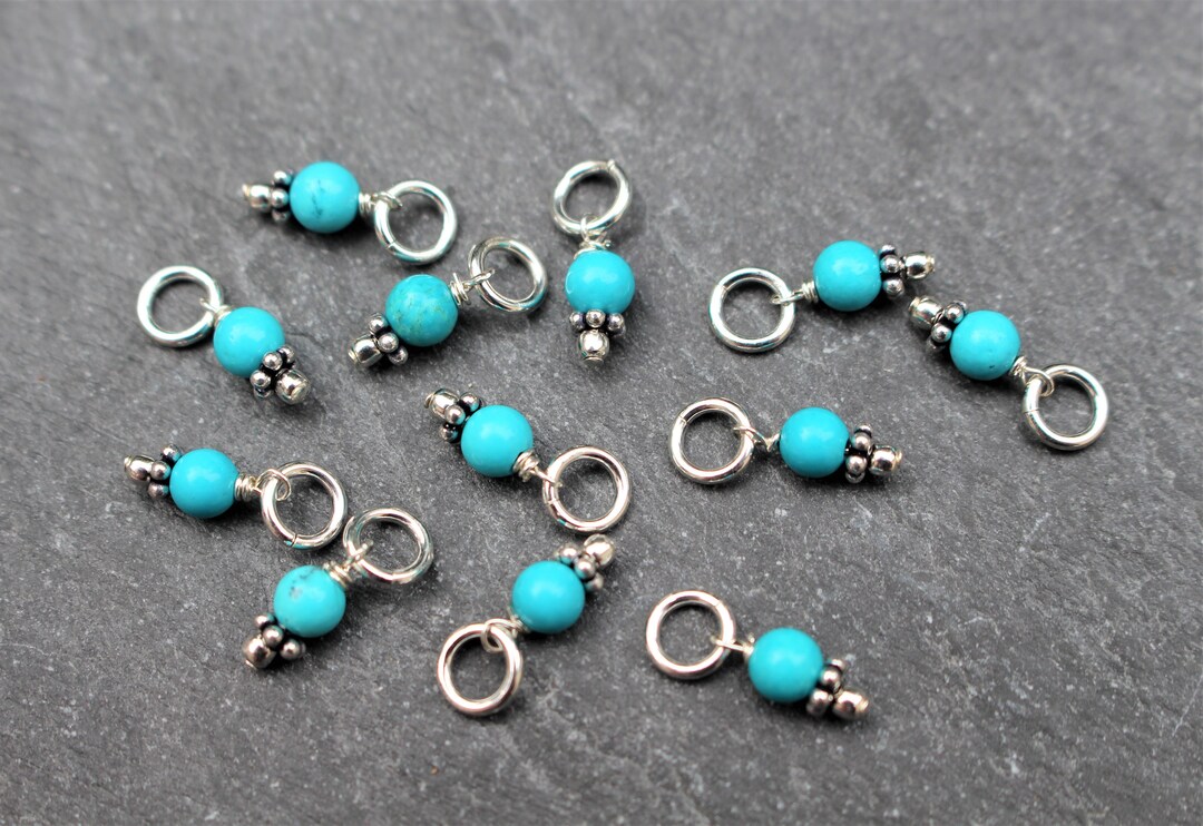 TWO Tiny Turquoise Charms, Turquoise Dangles, Sterling Silver, Genuine ...