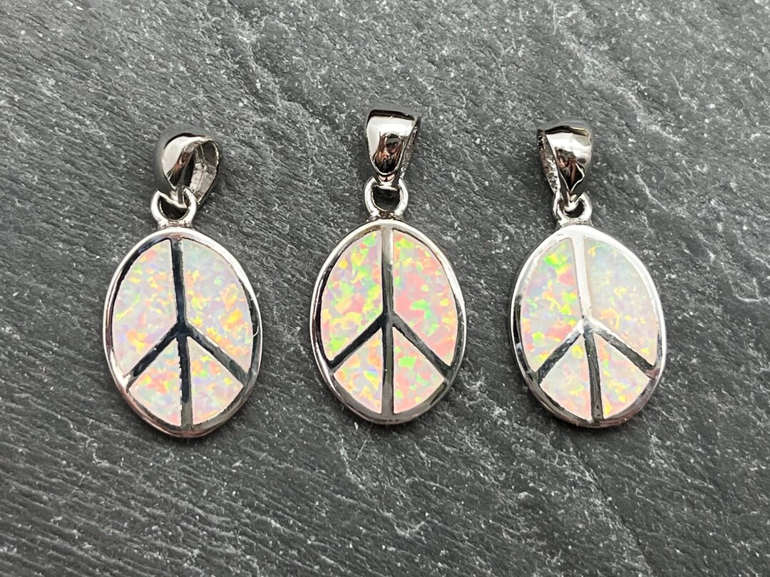 One White Opal Peace Sign Pendant, Sterling Silver, Peace Sign, Peace ...