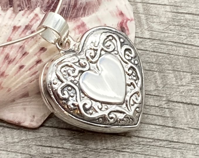 Sterling Silver Heart Locket, Victorian Style Pendant, Victorian Locket ...