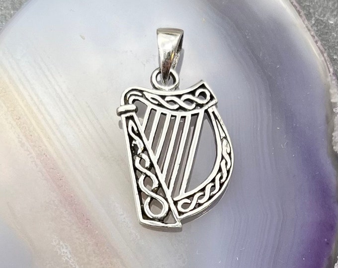 Harp Pendant, Sterling Silver, Irish Harp, Celtic Harp, Silver Harp ...