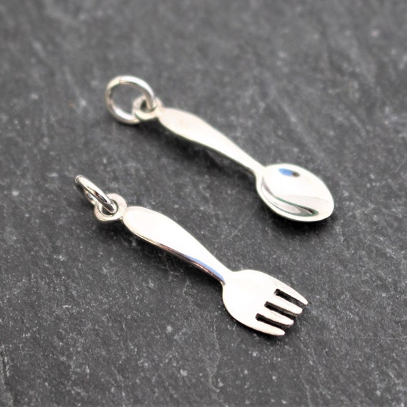 Fork and Spoon Charm Set Sterling Silver Spoon Charm Fork | Etsy