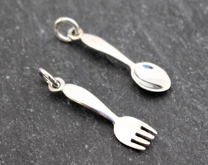 Fork and Spoon Charm Set, Sterling Silver, Spoon Charm, Fork Charm ...