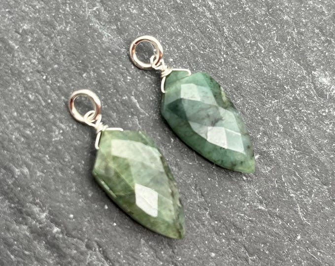 ONE Natural Emerald Charm, Sterling Silver, Emerald Pendant, Genuine ...