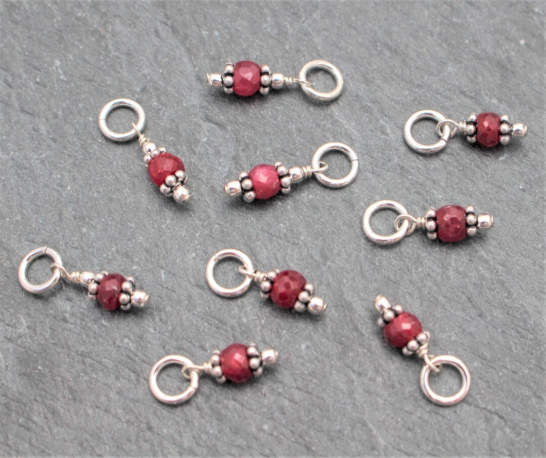 One Ruby Gemstone Charm, Ruby Dangles, Earring Components, Sterling ...