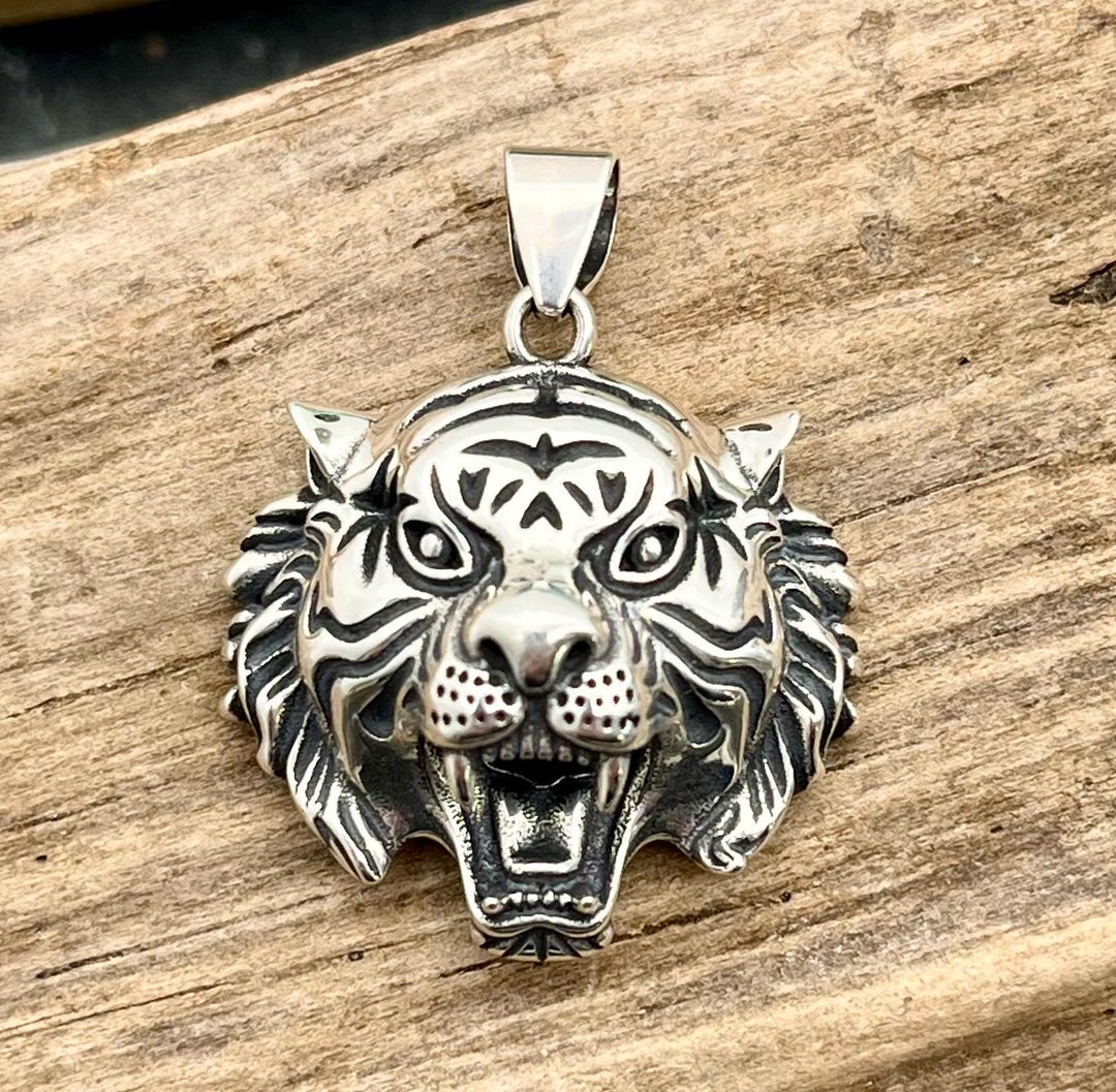 Tiger Pendant, Sterling Silver, Tiger Head, Silver Tiger, 925 - Etsy