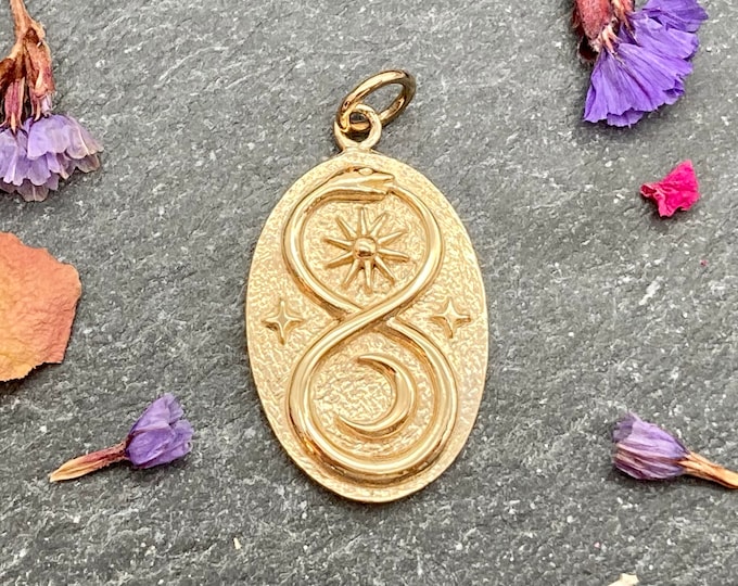 Infinity Snake Pendant With Sun and Moon, Bronze, Reptile, Snake ...