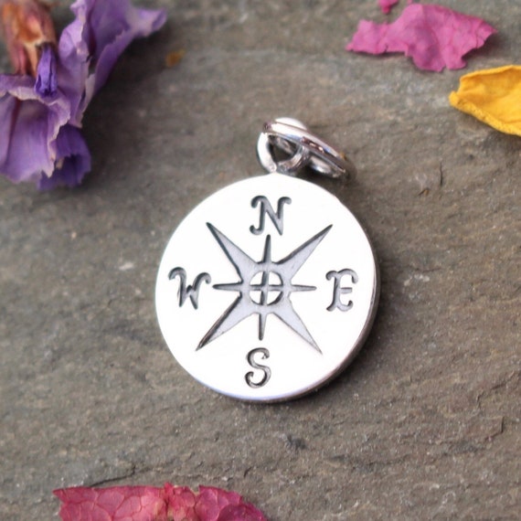 Tiny Compass Charm Sterling Silver Compass Pendant Silver | Etsy