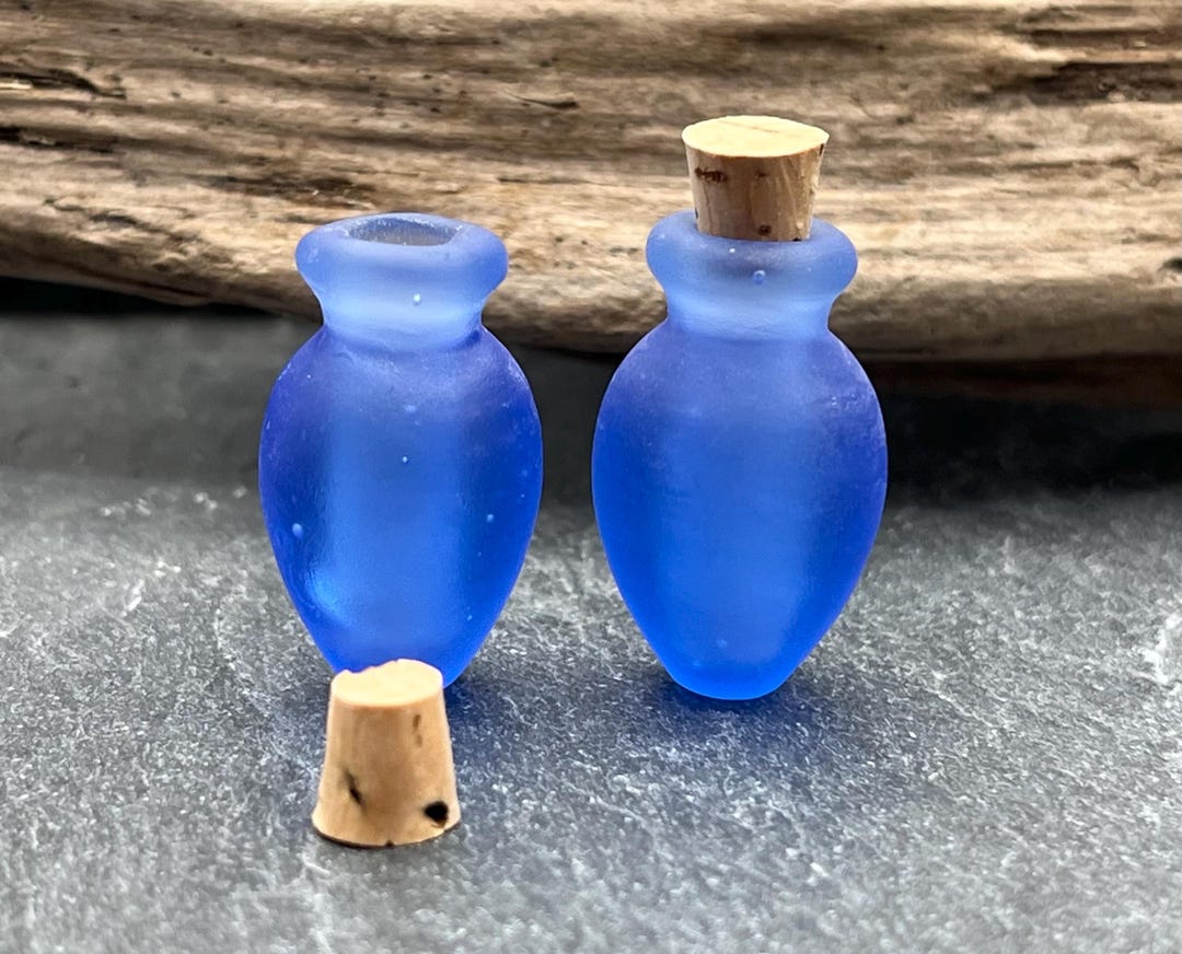 Tiny Frosty Blue Bottle With Cork, 1 Inch Bottle, Seaglass, Sea Glass ...