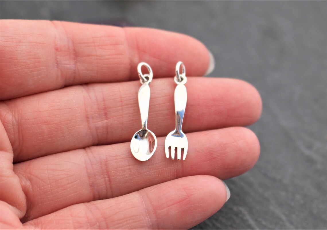 Fork and Spoon Charm Set Sterling Silver Spoon Charm Fork - Etsy