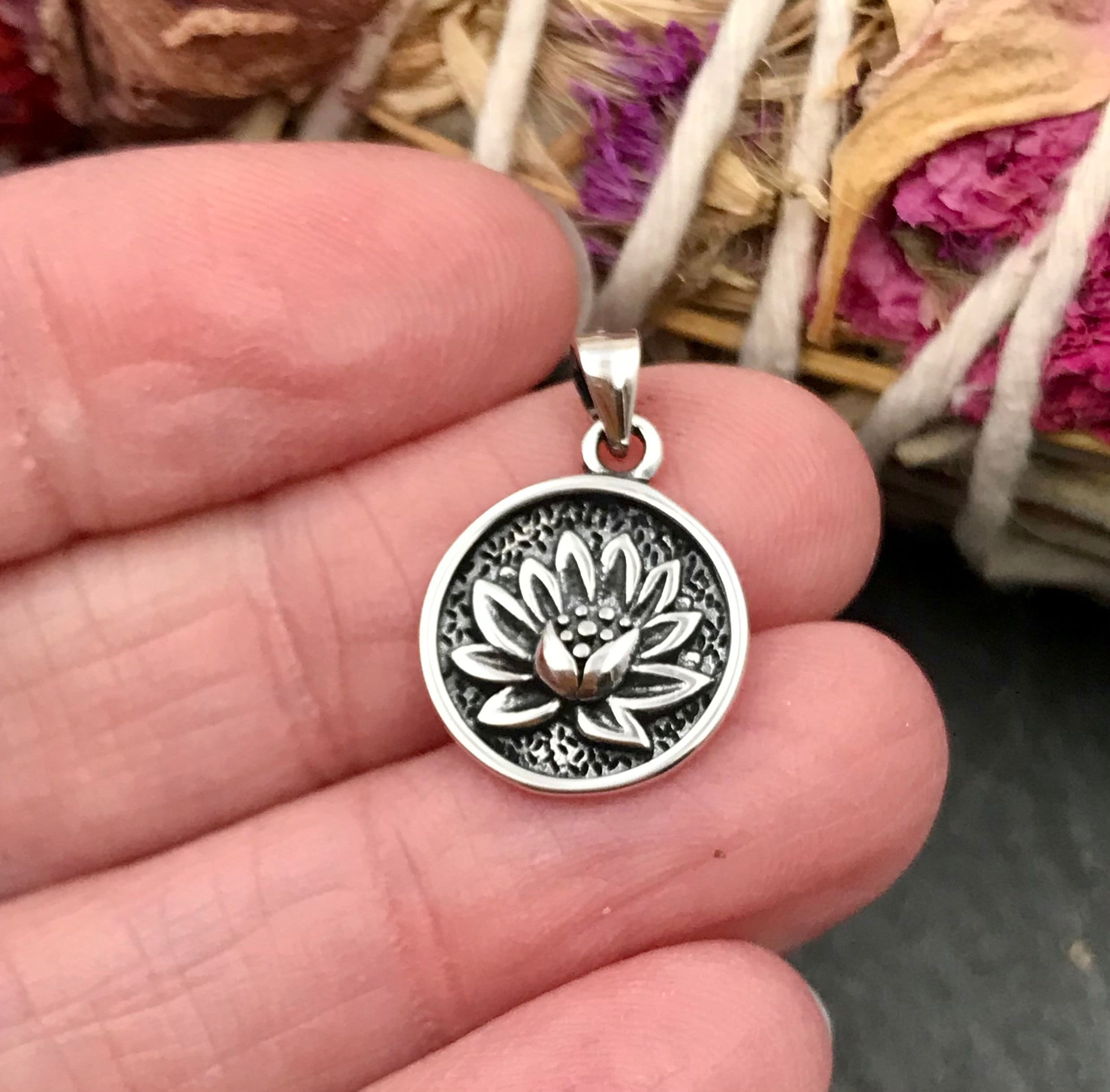 Lotus Charm Sterling Silver Lotus Pendant Lotus Blossom | Etsy