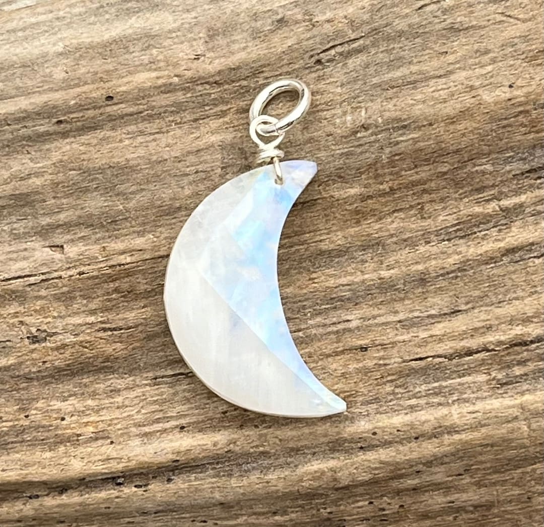 Rainbow Moonstone Moon Pendant, Sterling Silver, Wire Wrapped ...