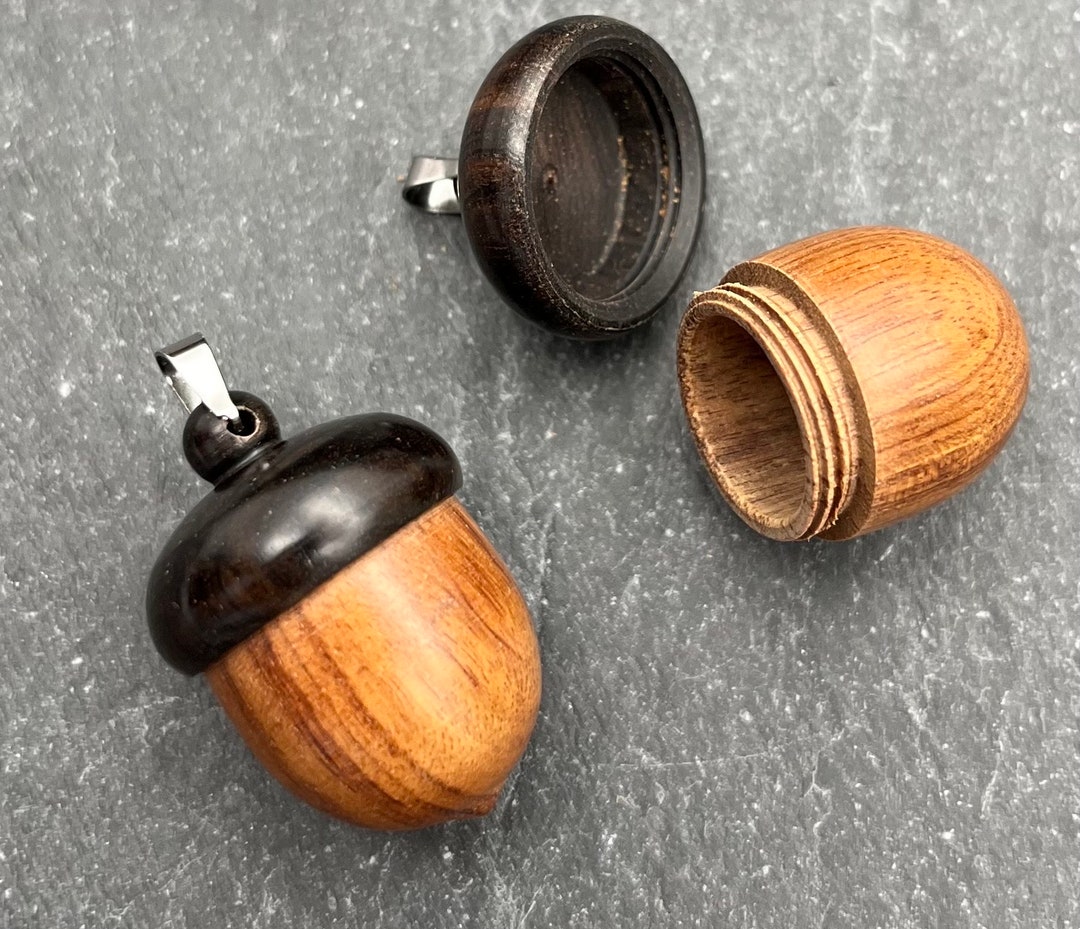 Ebony Wood Acorn Locket Pendant: Tiny Treasure Container - Etsy