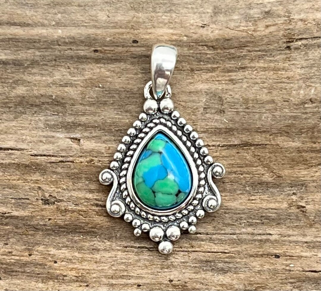 Turquoise Teardrop Pendant, Sterling Silver, Genuine Turquoise ...