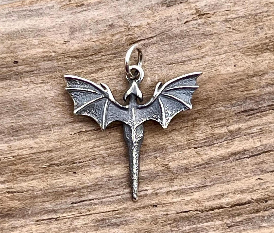 Sterling Silver Winged Dragon Charm Pendant, Fantasy - Etsy