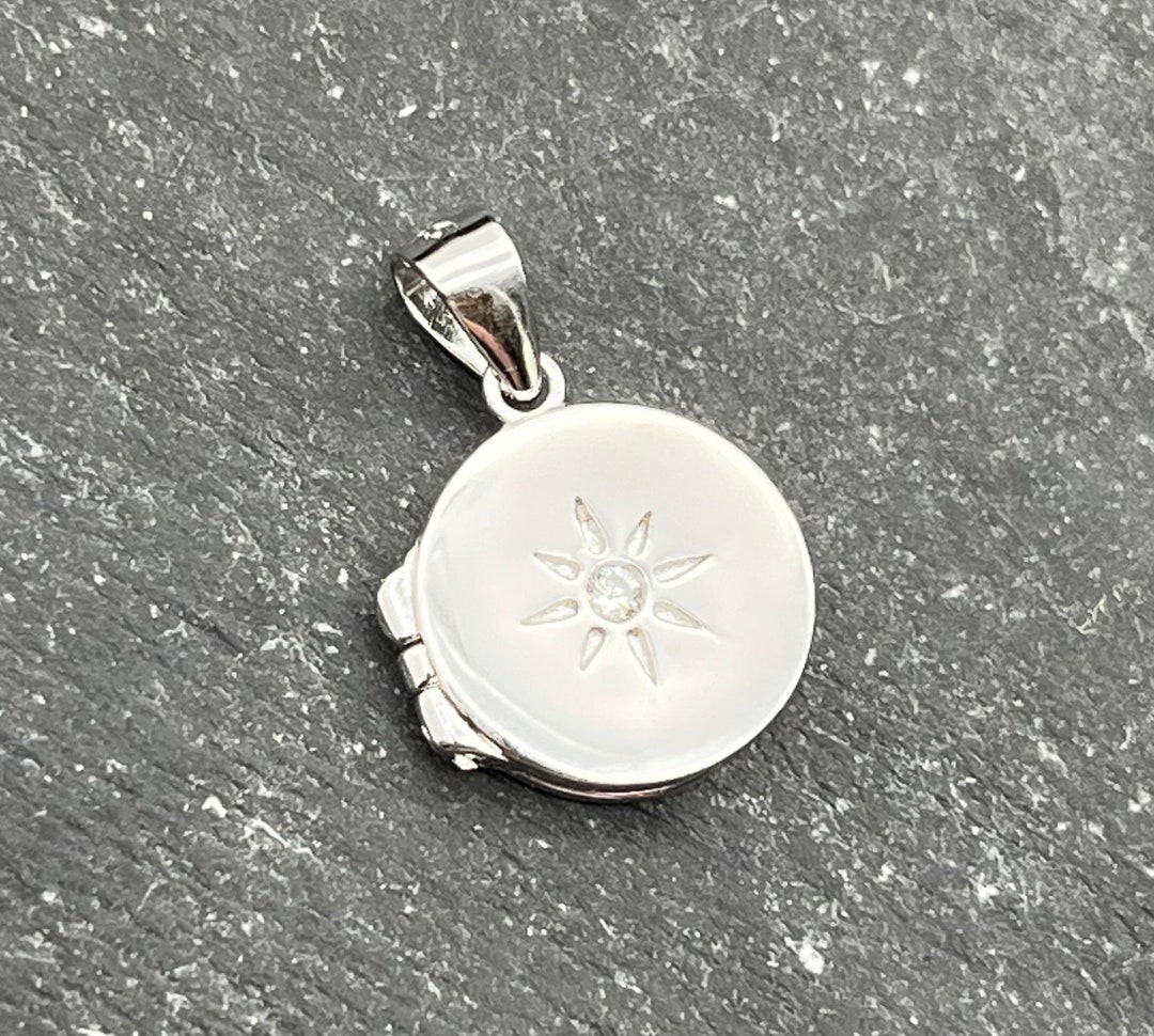 Small Sterling Silver Locket, Round With a Star Design and Sparkly CZ ...
