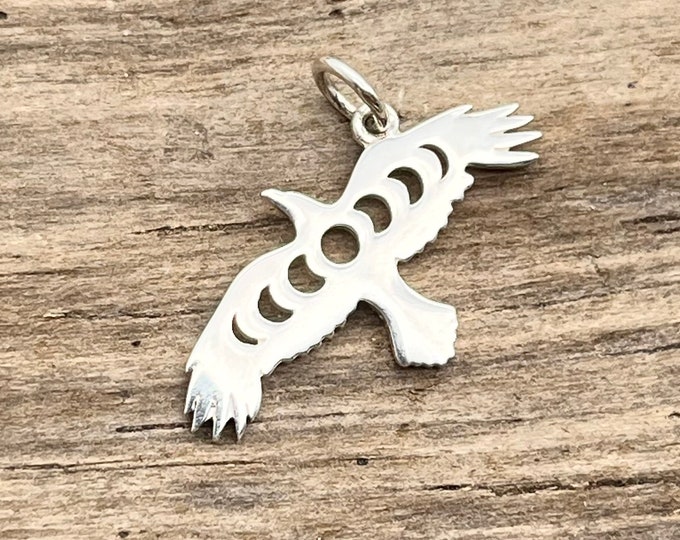 Raven Pendant With Moon Phases Design Pendant, Sterling Silver, Raven ...