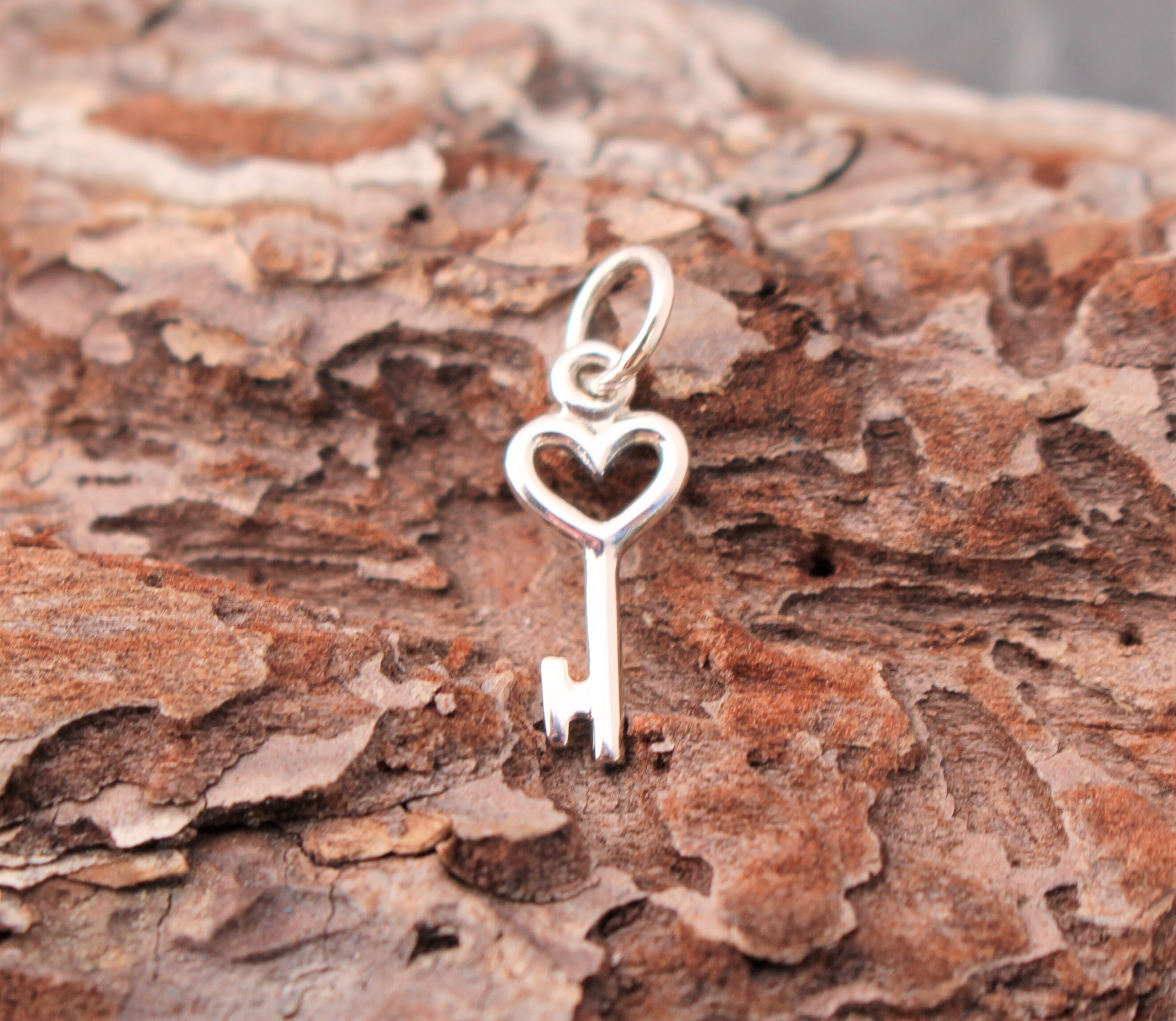 Tiny Heart Shaped Key Charm Sterling Silver Key Charm Heart - Etsy