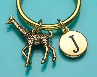 Giraffe Keychain, Cute Giraffe Key Ring, Animal Charm, Initial Keychain ...