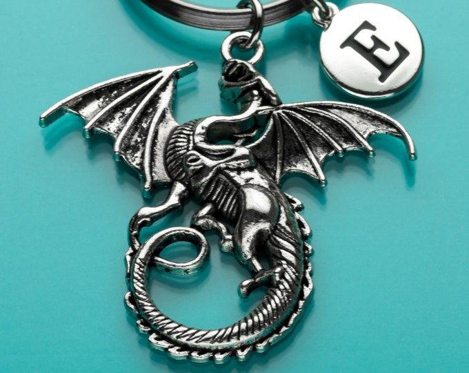 Large Dragon Keychain, Dragon Key Ring, Initial Keychain, Personalized ...