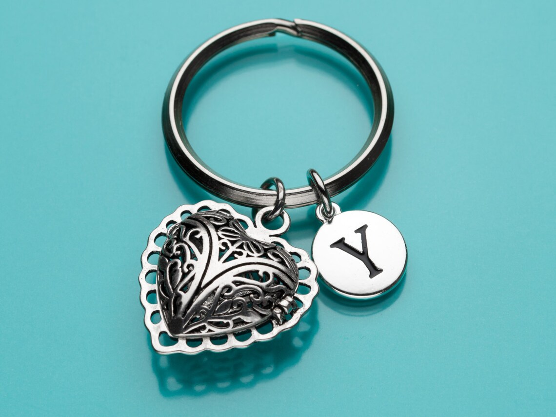 Heart Locket Keychain Filigree Heart Key Ring Love Charm - Etsy