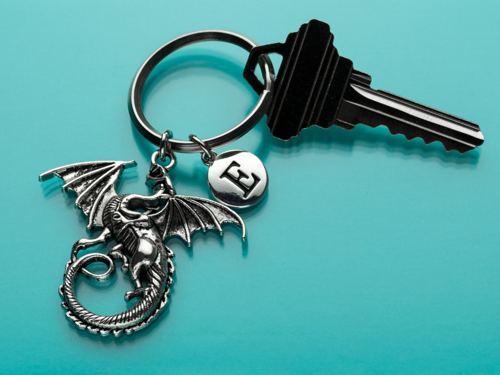 Large Dragon Keychain, Dragon Key Ring, Initial Keychain, Personalized ...