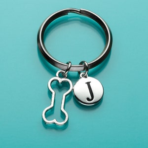 Dog Bone Keychain, Dog Bone Key Ring, Dog Charm, Initial Keychain ...
