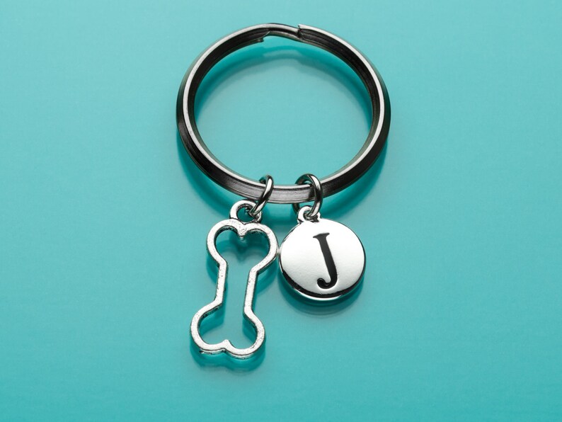 Dog Bone Keychain, Dog Bone Key Ring, Dog Charm, Initial Keychain ...