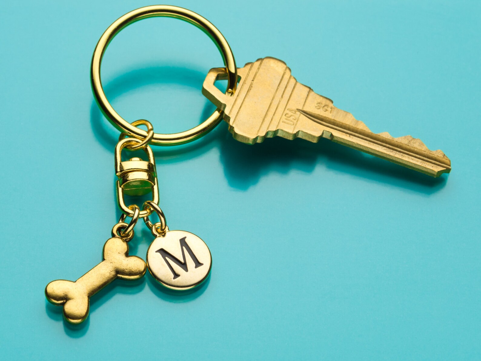 Dog Bone Keychain Gold Dog Bone Key Ring Initial Keychain - Etsy