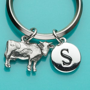 Cow Keychain, Cow Key Ring, Farm Animal Keyring, Initial Keychain ...