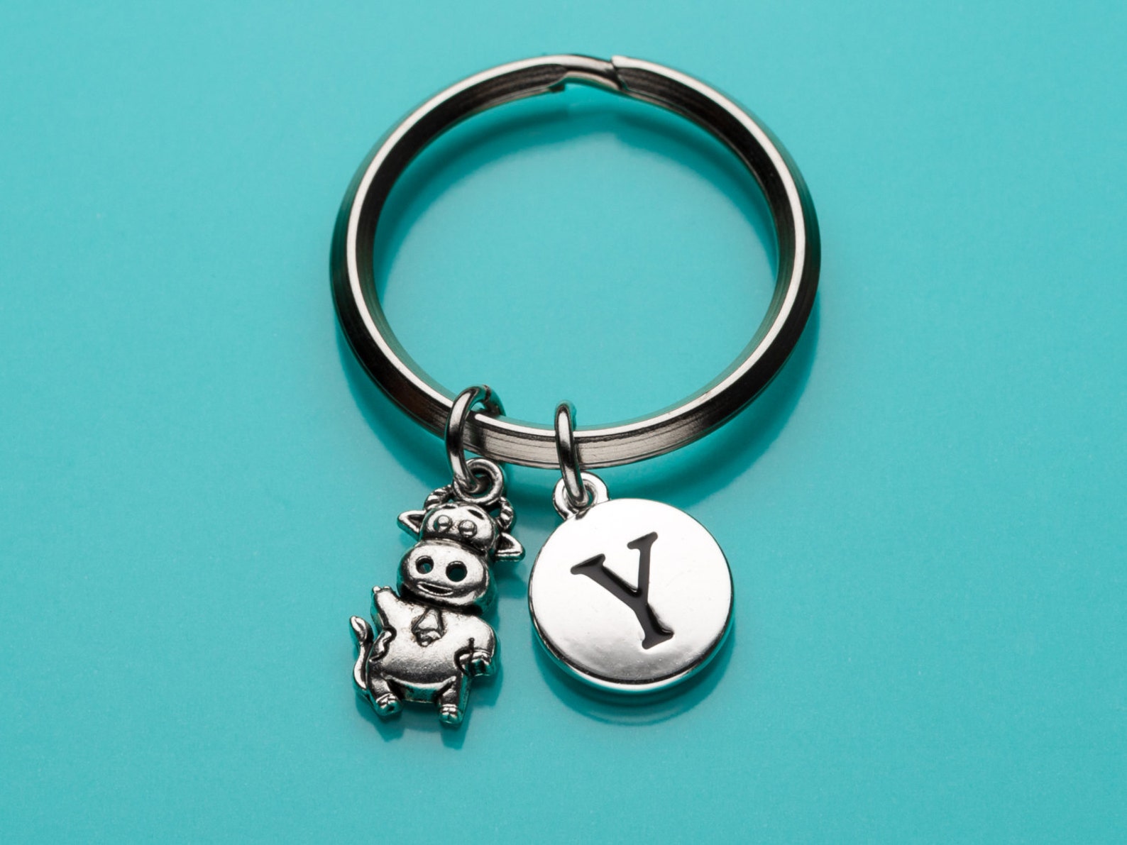 Cow Keychain Cute Cow Key Ring Farm Animal Charm Initial | Etsy