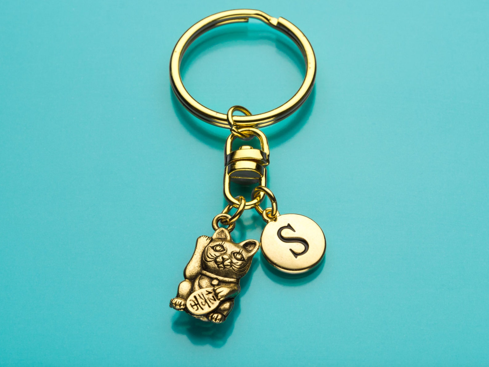 Maneki Neko Cat Keychain Gold Maneki Neko Key Ring Japanese | Etsy