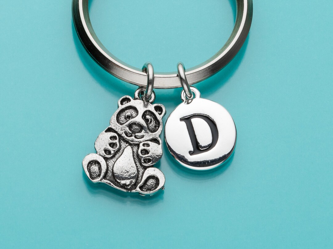 Panda Keychain, Panda Key Ring, Bear Keyring, Initial Keychain ...
