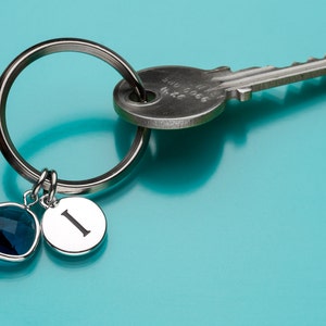 Sapphire Crystal Gem Keychain, Sapphire Crystal Gem Key Ring, Initial ...